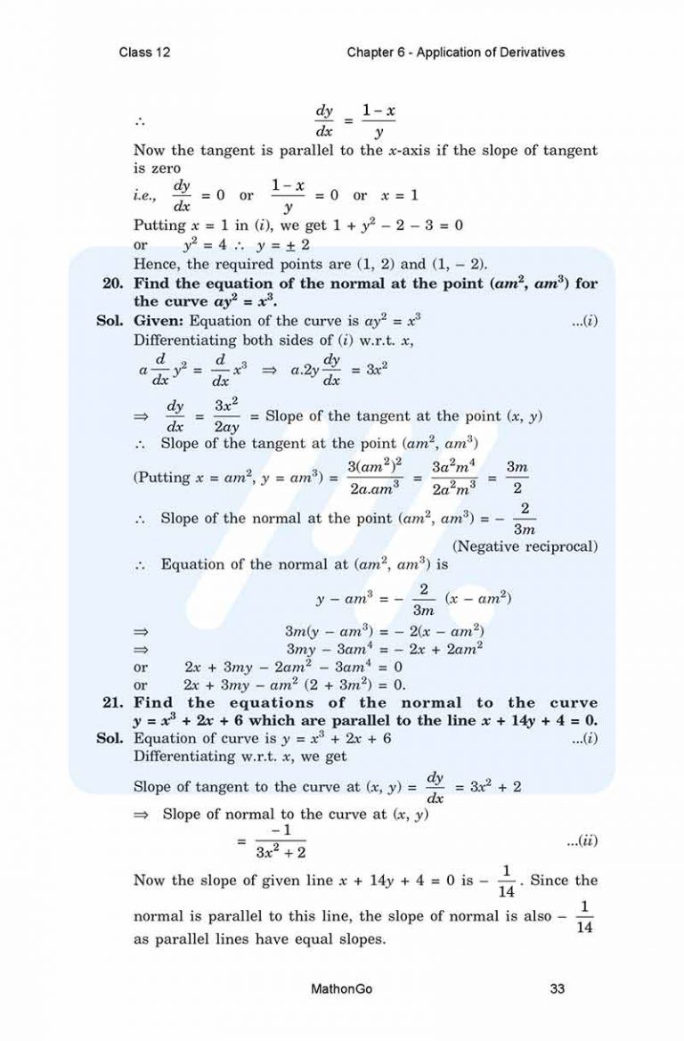 NCERT Solutions for Class 12 Maths Chapter 6 – Application of ...