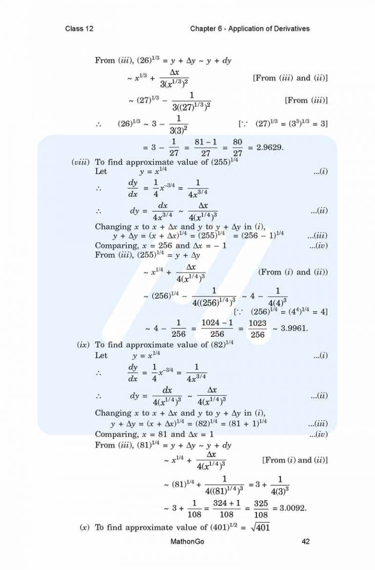 NCERT Solutions for Class 12 Maths Chapter 6 – Application of Derivatives – MathonGo