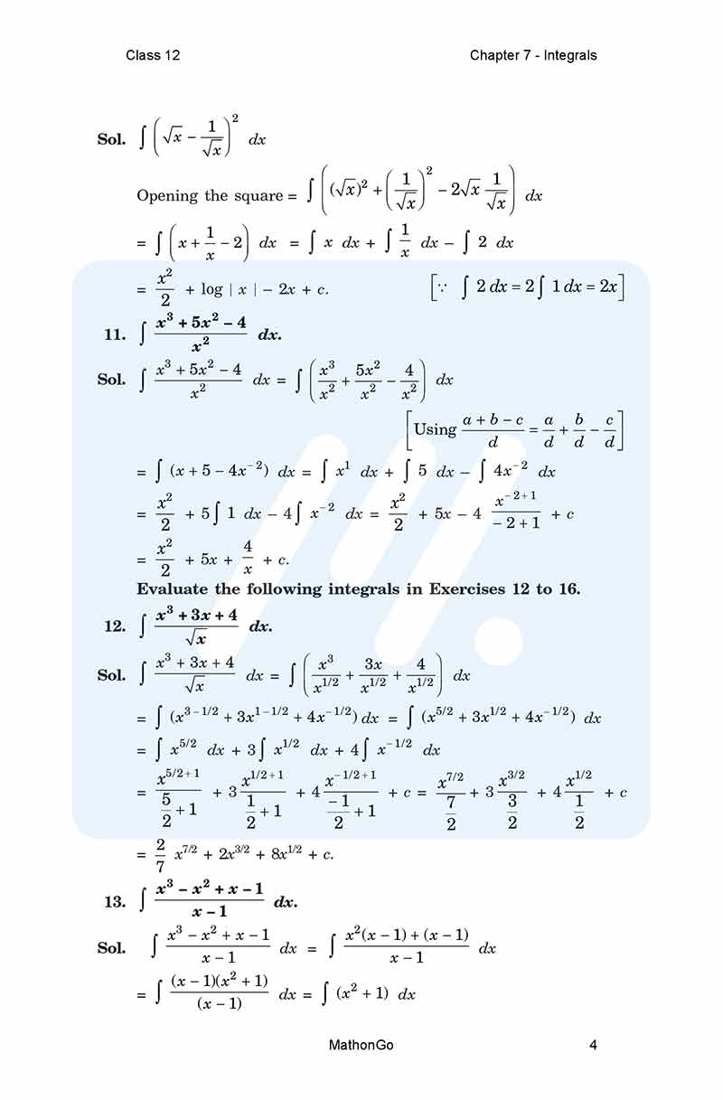 NCERT Solutions for Class 12 Maths Chapter 7 – Integrals – MathonGo