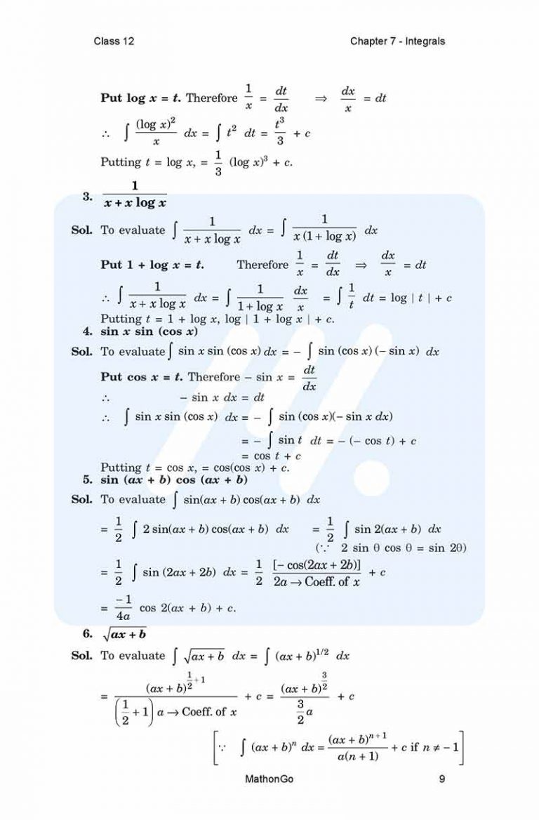 NCERT Solutions for Class 12 Maths Chapter 7 – Integrals – MathonGo