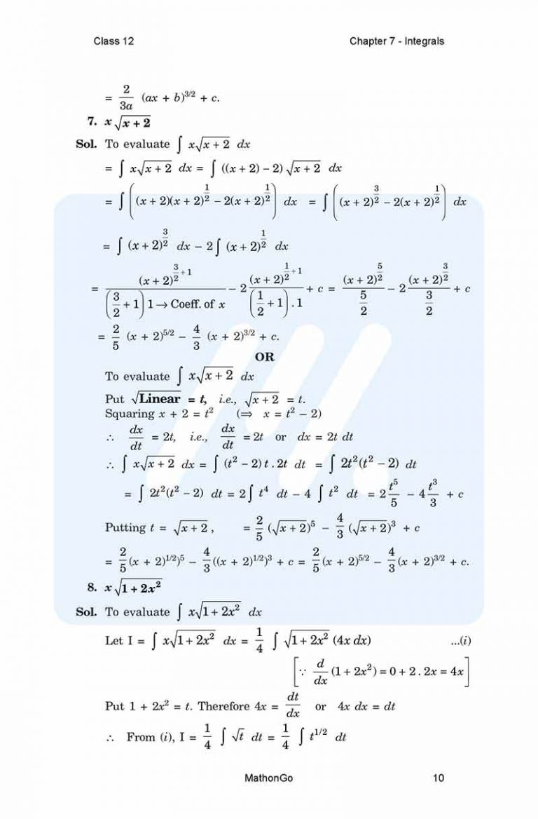 NCERT Solutions for Class 12 Maths Chapter 7 – Integrals – MathonGo