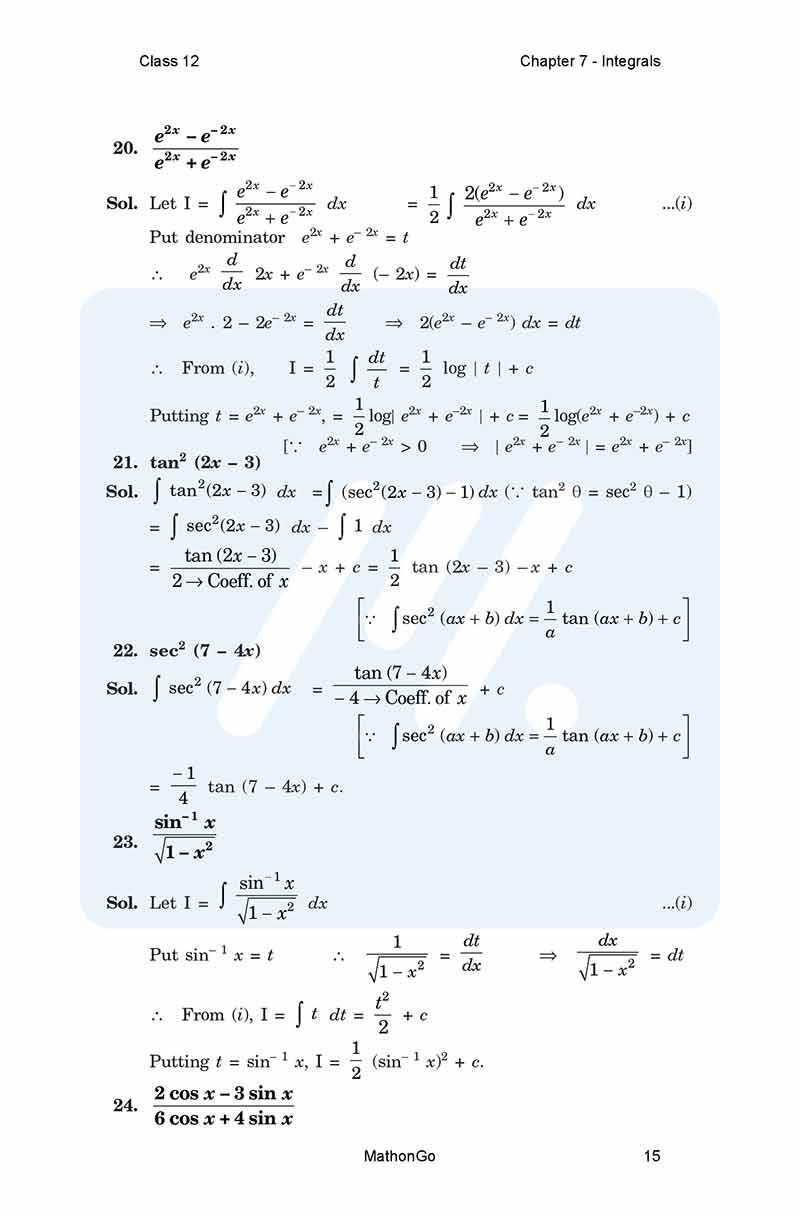 NCERT Solutions for Class 12 Maths Chapter 7 Exercise 7.2 – MathonGo