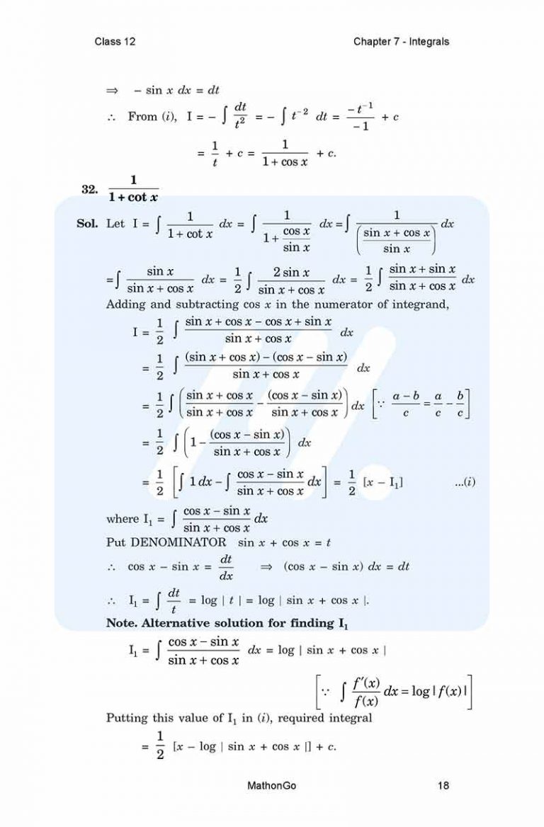 NCERT Solutions for Class 12 Maths Chapter 7 – Integrals – MathonGo