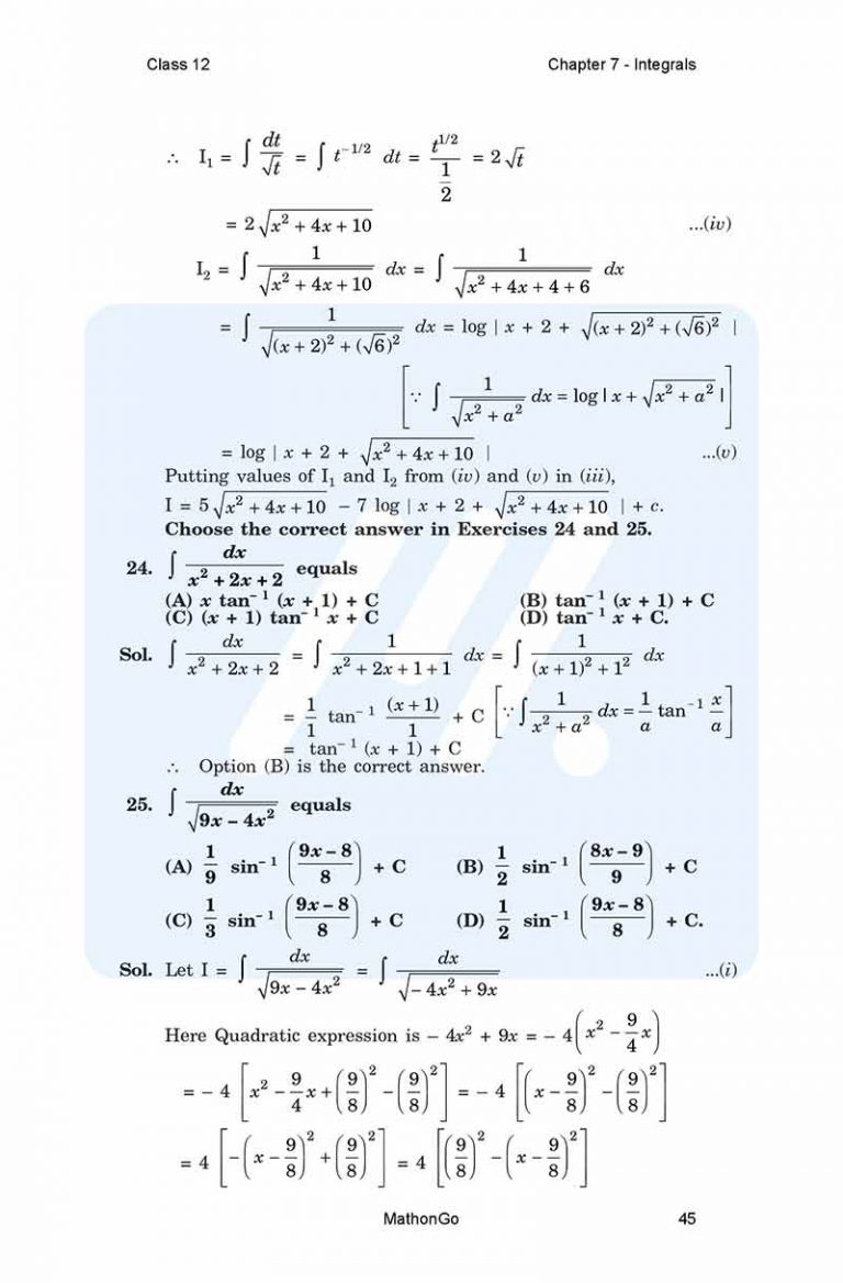 NCERT Solutions for Class 12 Maths Chapter 7 Exercise 7.4 – MathonGo