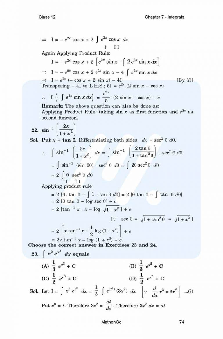 NCERT Solutions for Class 12 Maths Chapter 7 Exercise 7.6 – MathonGo