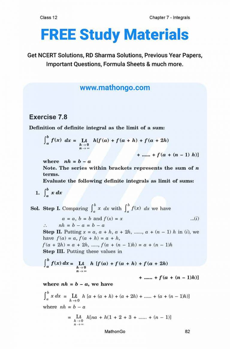 NCERT Solutions for Class 12 Maths Chapter 7 Exercise 7.8 – MathonGo