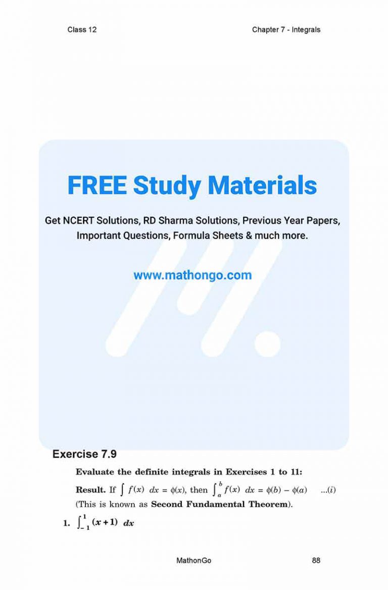 NCERT Solutions for Class 12 Maths Chapter 7 Exercise 7.9 – MathonGo