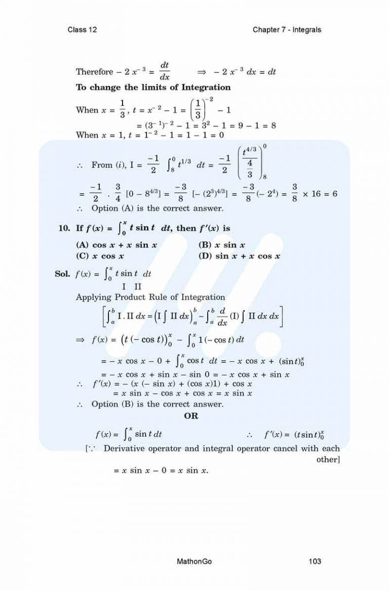 NCERT Solutions for Class 12 Maths Chapter 7 Exercise 7.10 – MathonGo