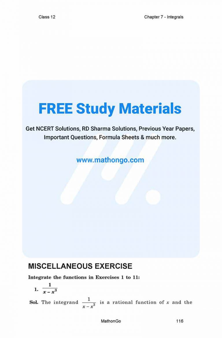 NCERT Solutions for Class 12 Maths Chapter 7 Miscellaneous – MathonGo