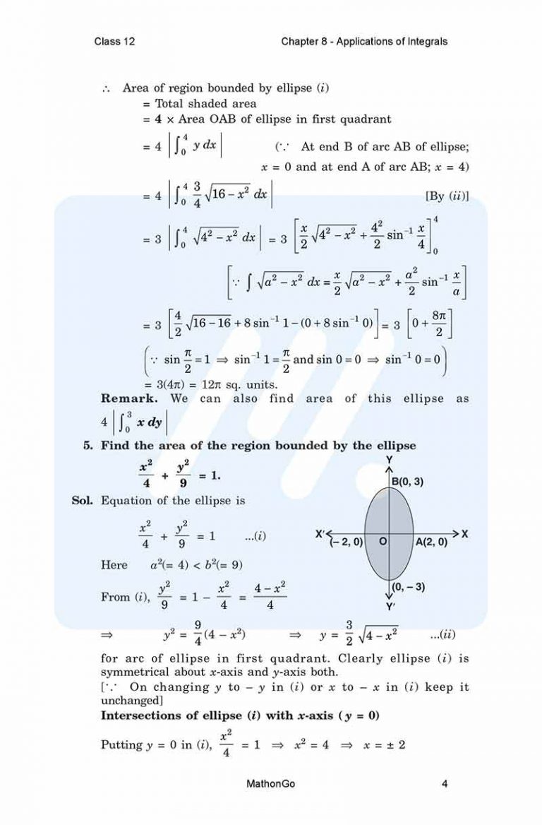 NCERT Solutions for Class 12 Maths Chapter 8 – Application of Integrals – MathonGo