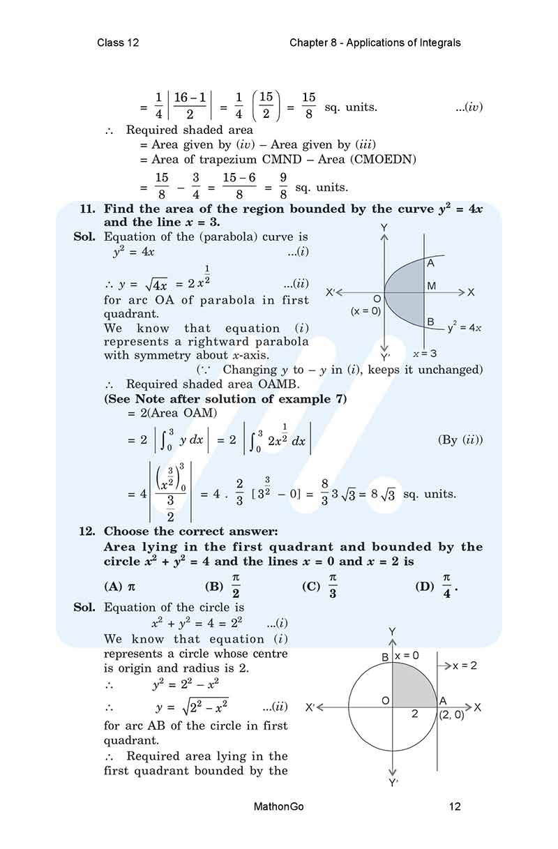 NCERT Solutions for Class 12 Maths Chapter 8 – Application of Integrals – MathonGo