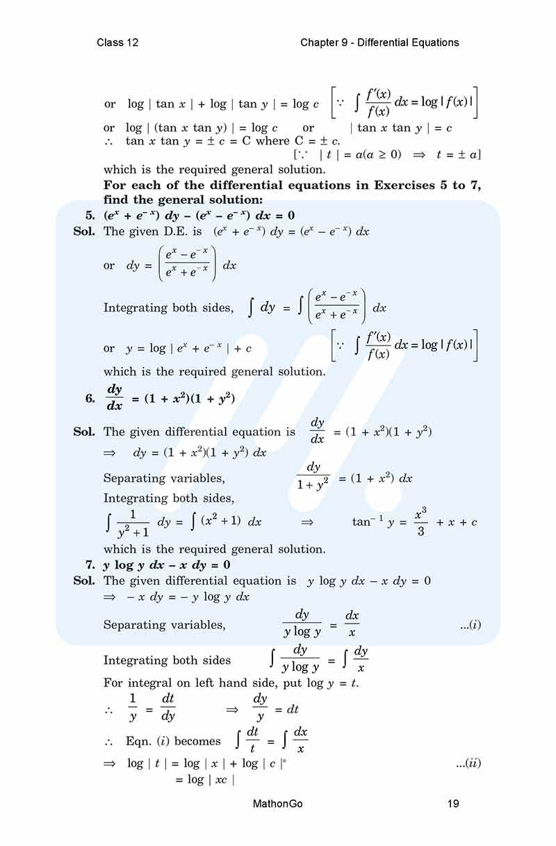 NCERT Solutions for Class 12 Maths Chapter 9 – Differential Equations ...