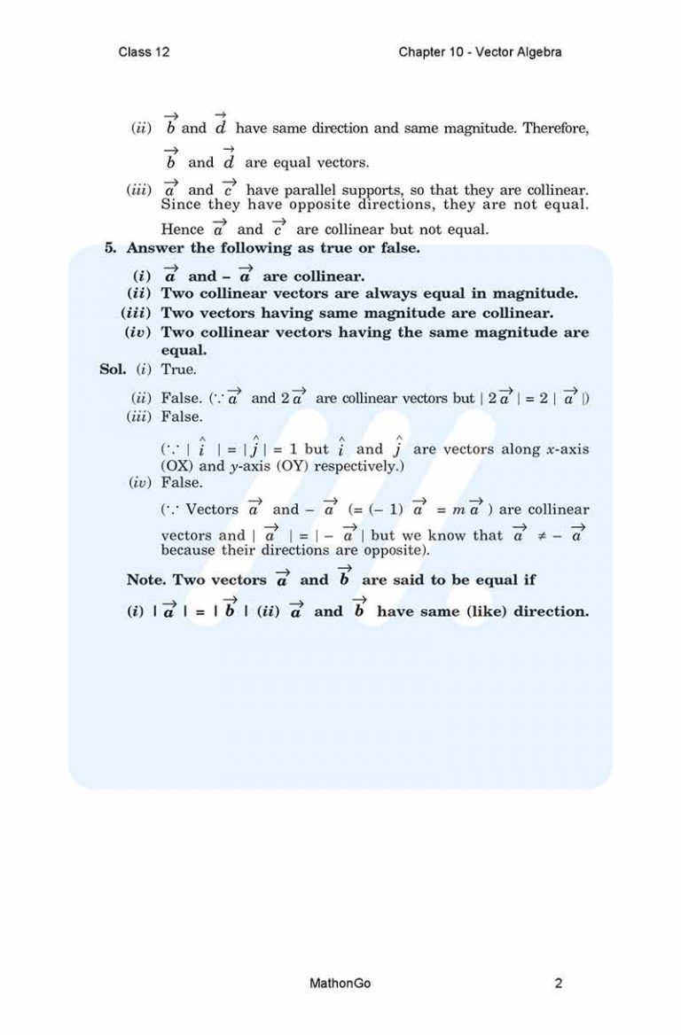 NCERT Solutions for Class 12 Maths Chapter 10 – Vector Algebra – MathonGo