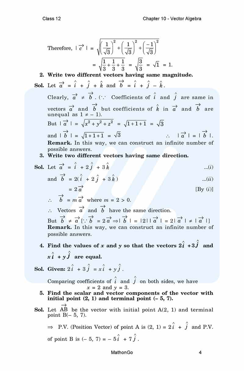 NCERT Solutions for Class 12 Maths Chapter 10 – Vector Algebra – MathonGo