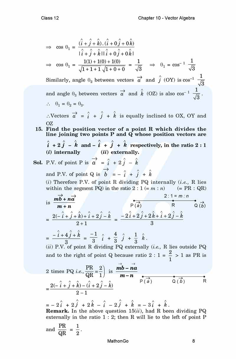 NCERT Solutions for Class 12 Maths Chapter 10 – Vector Algebra – MathonGo