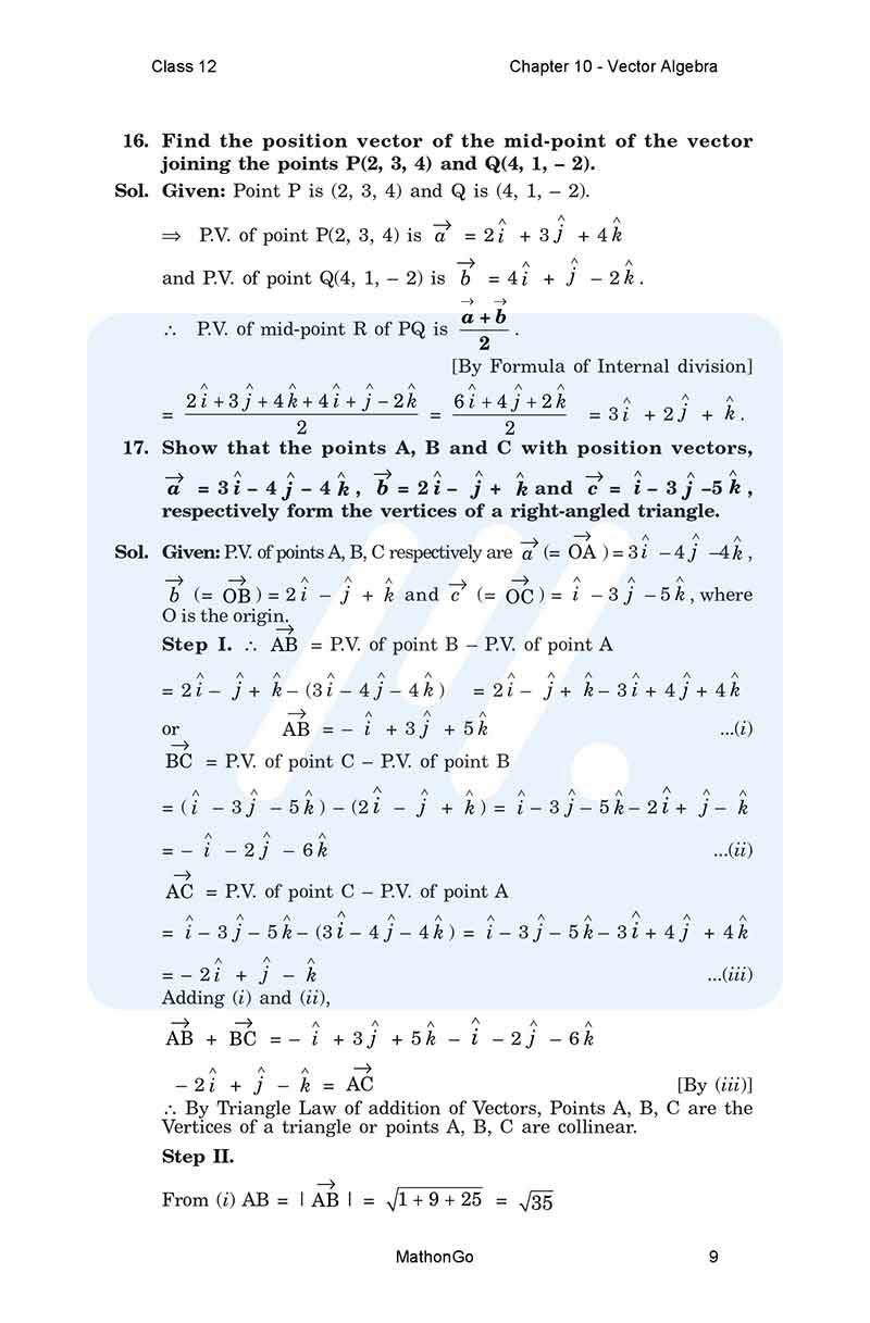 NCERT Solutions for Class 12 Maths Chapter 10 – Vector Algebra – MathonGo