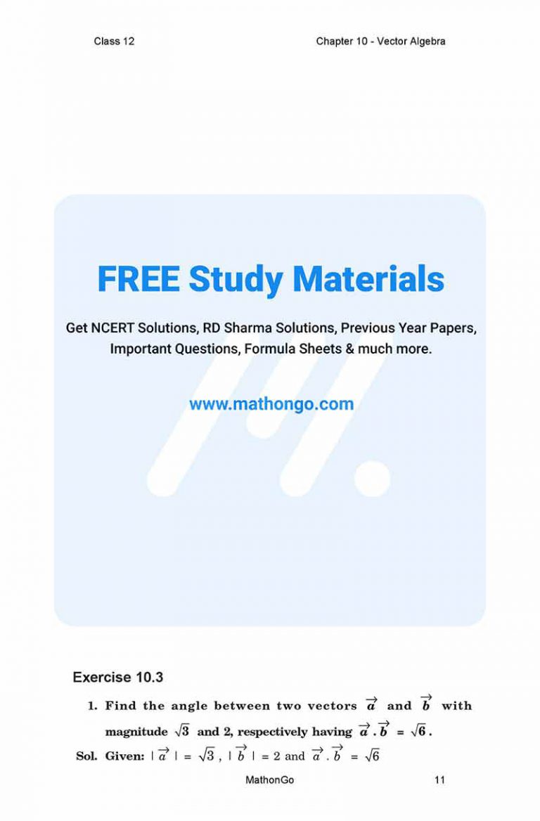 NCERT Solutions for Class 12 Maths Chapter 10 – Vector Algebra – MathonGo