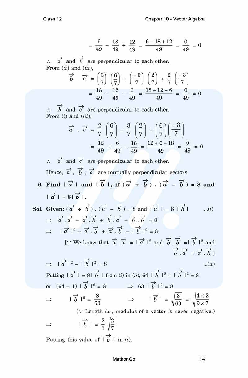 NCERT Solutions for Class 12 Maths Chapter 10 – Vector Algebra – MathonGo
