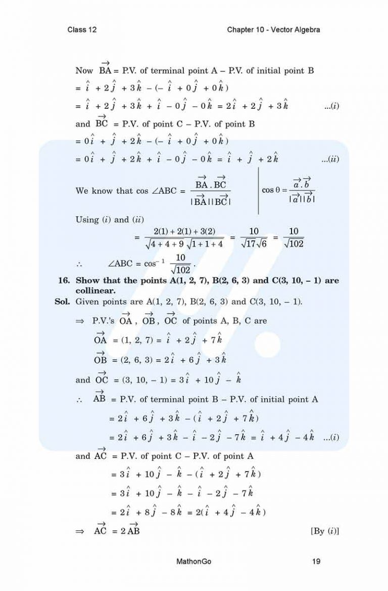 NCERT Solutions for Class 12 Maths Chapter 10 – Vector Algebra – MathonGo