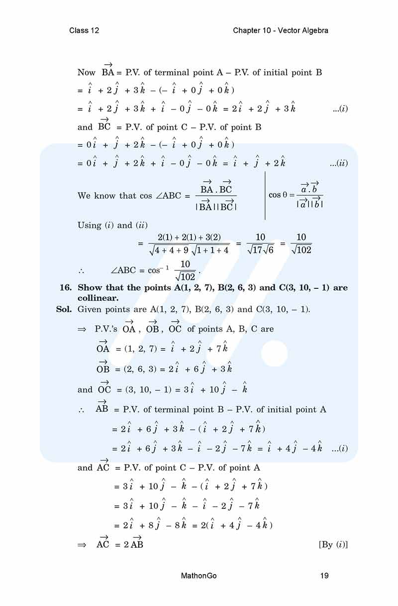 NCERT Solutions for Class 12 Maths Chapter 10 – Vector Algebra – MathonGo