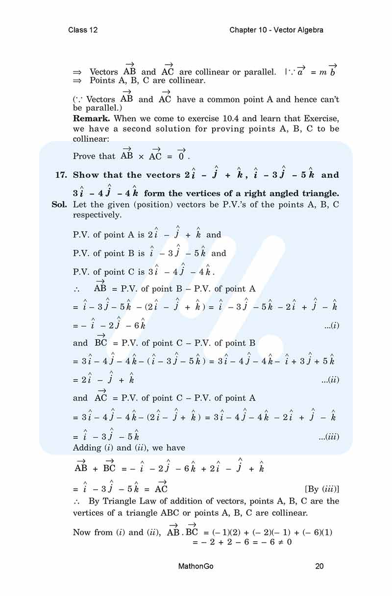 NCERT Solutions for Class 12 Maths Chapter 10 – Vector Algebra – MathonGo