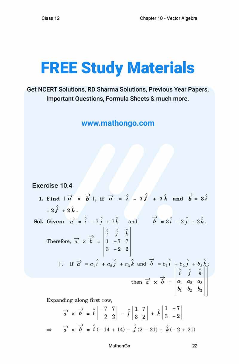 NCERT Solutions for Class 12 Maths Chapter 10 – Vector Algebra – MathonGo