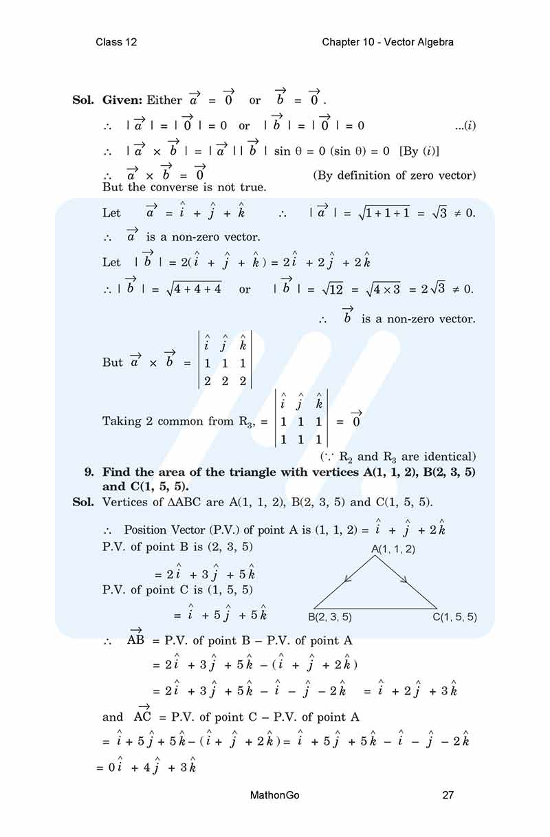 NCERT Solutions for Class 12 Maths Chapter 10 – Vector Algebra – MathonGo
