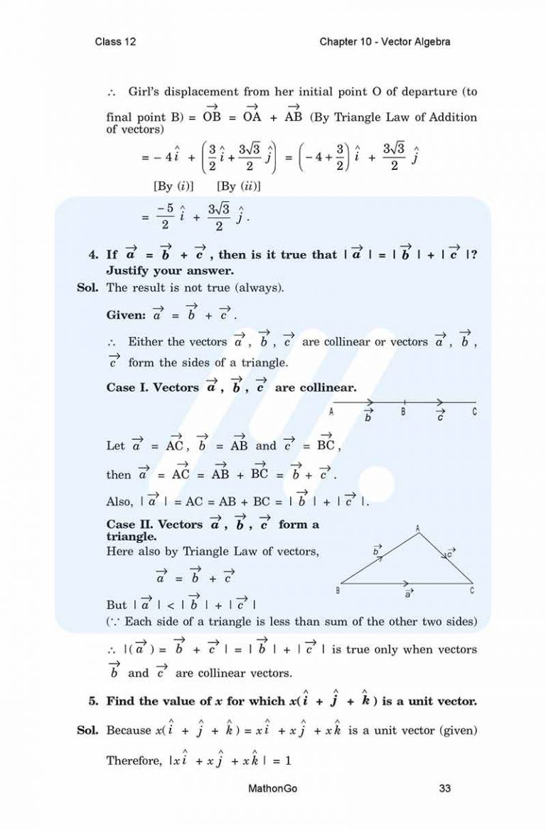 NCERT Solutions for Class 12 Maths Chapter 10 – Vector Algebra – MathonGo