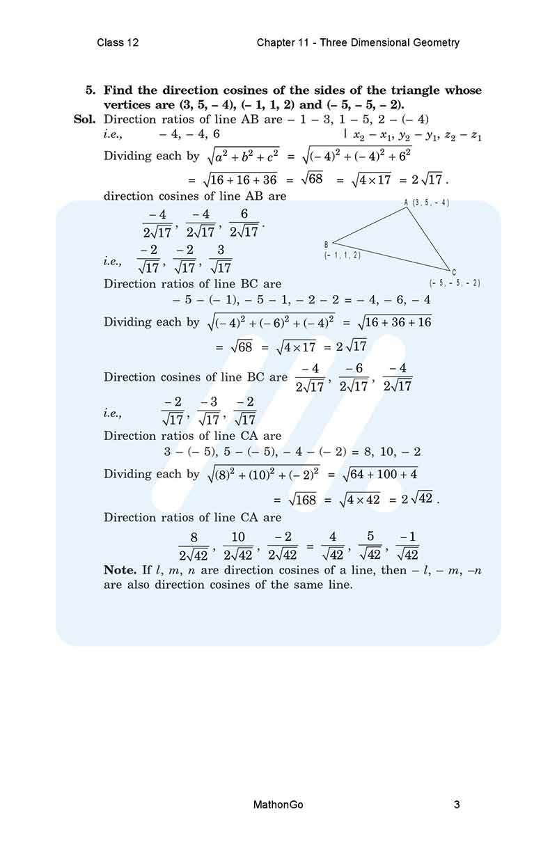 NCERT Solutions for Class 12 Maths Chapter 11 – Three Dimensional Geometry – MathonGo