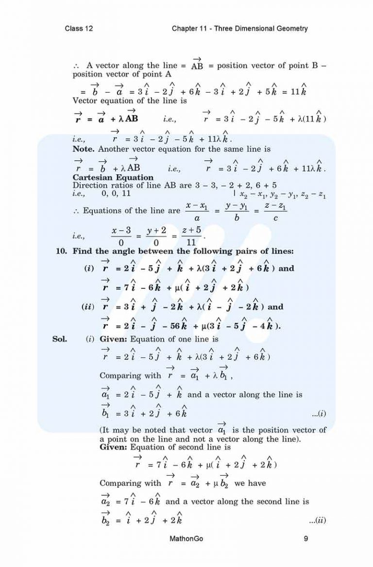 NCERT Solutions for Class 12 Maths Chapter 11 – Three Dimensional Geometry – MathonGo