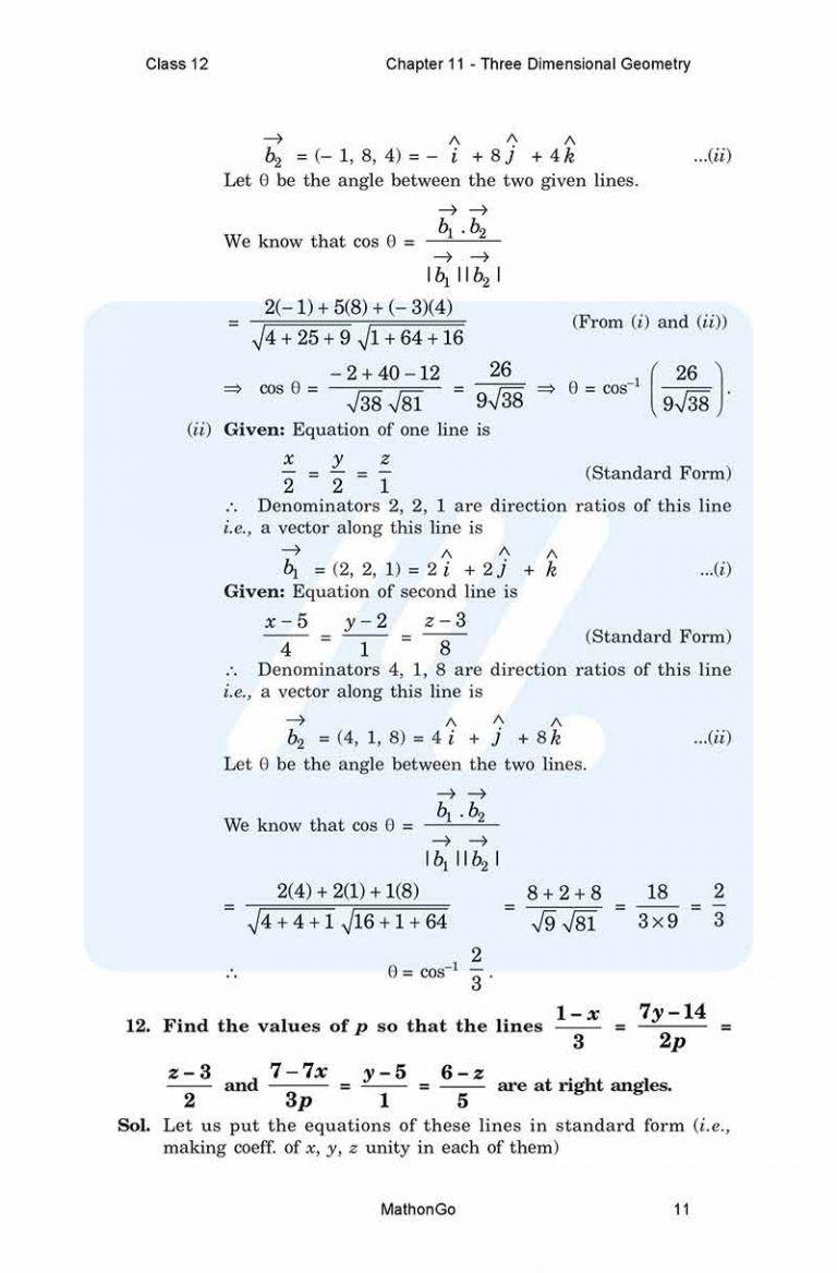 NCERT Solutions for Class 12 Maths Chapter 11 – Three Dimensional ...