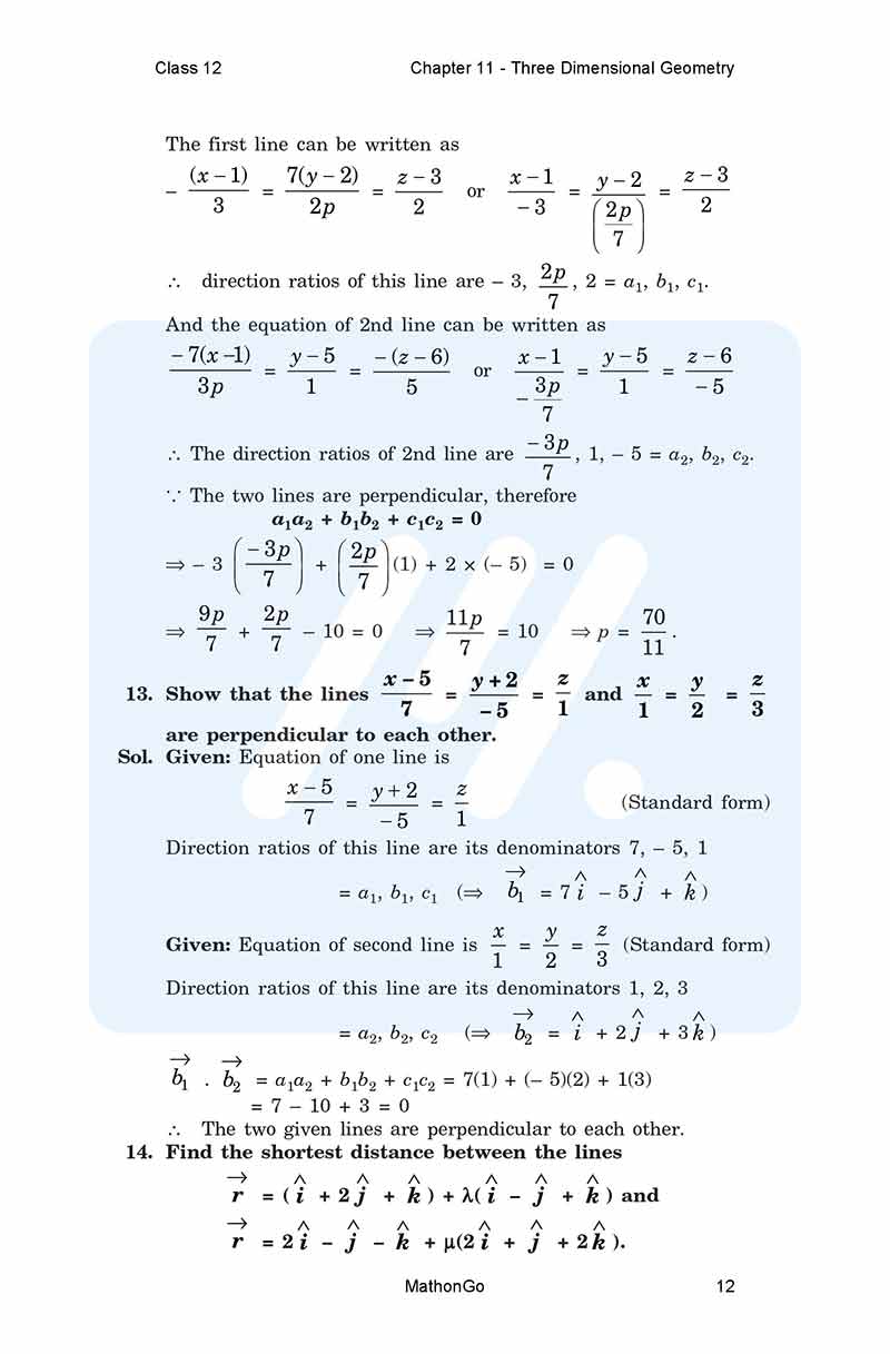 NCERT Solutions for Class 12 Maths Chapter 11 – Three Dimensional ...