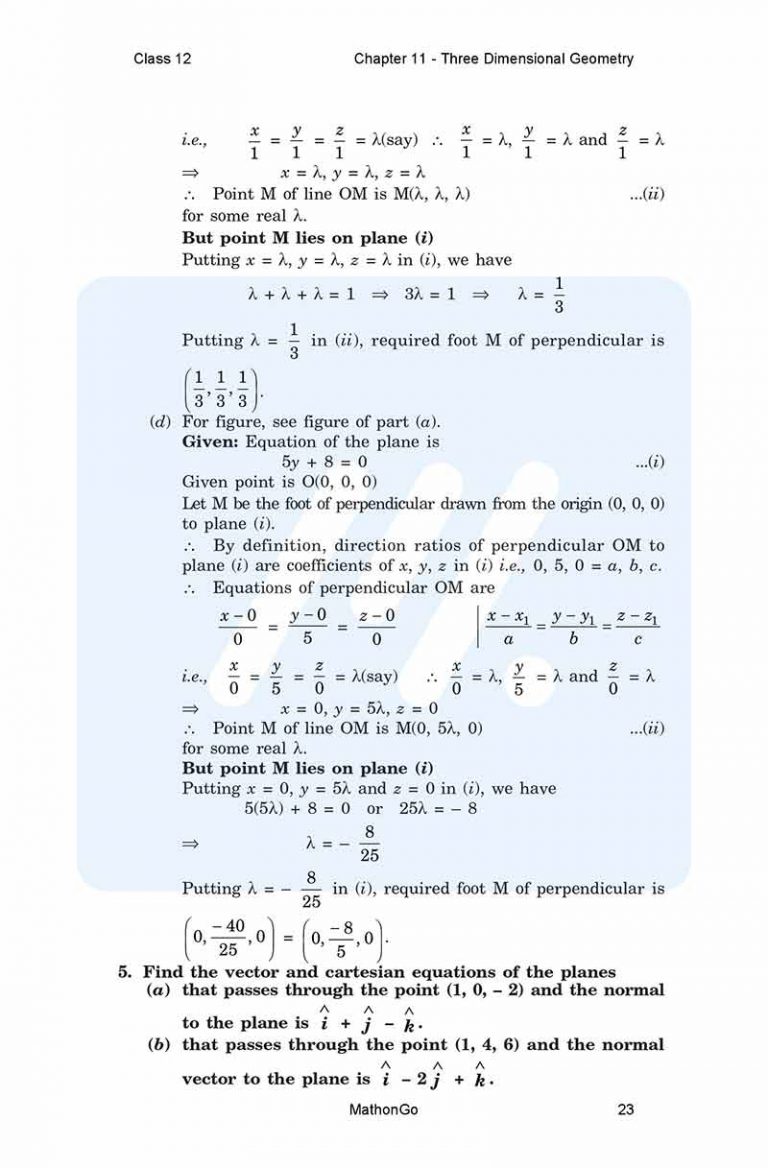 NCERT Solutions for Class 12 Maths Chapter 11 – Three Dimensional Geometry – MathonGo