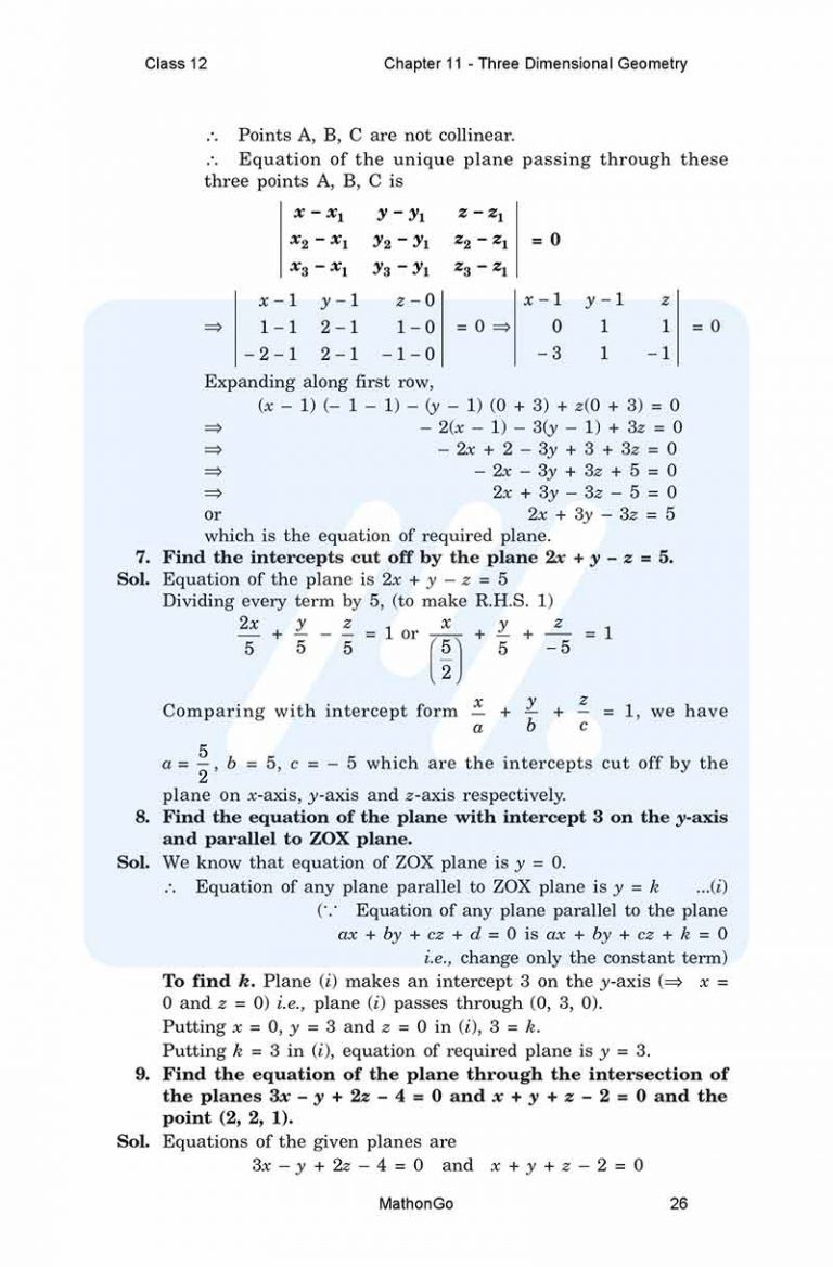 NCERT Solutions for Class 12 Maths Chapter 11 – Three Dimensional ...