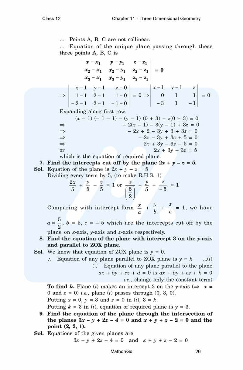 NCERT Solutions For Class 12 Maths Chapter 11 Three Dimensional