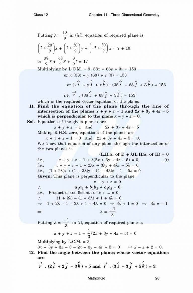 NCERT Solutions for Class 12 Maths Chapter 11 – Three Dimensional ...