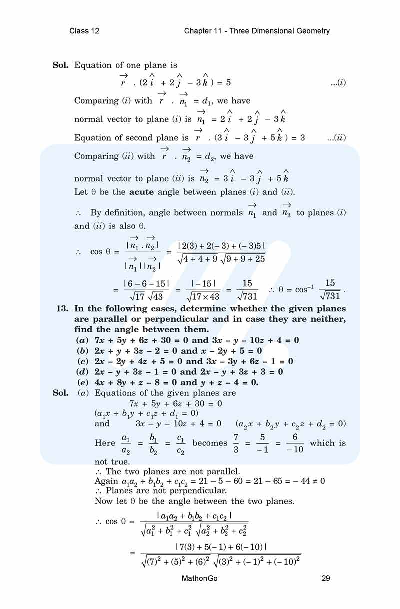 NCERT Solutions for Class 12 Maths Chapter 11 – Three Dimensional Geometry – MathonGo