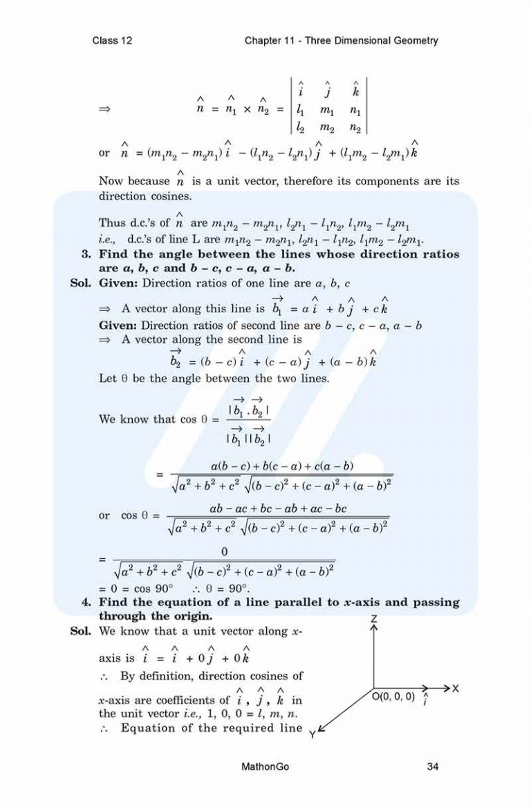 NCERT Solutions for Class 12 Maths Chapter 11 – Three Dimensional Geometry – MathonGo