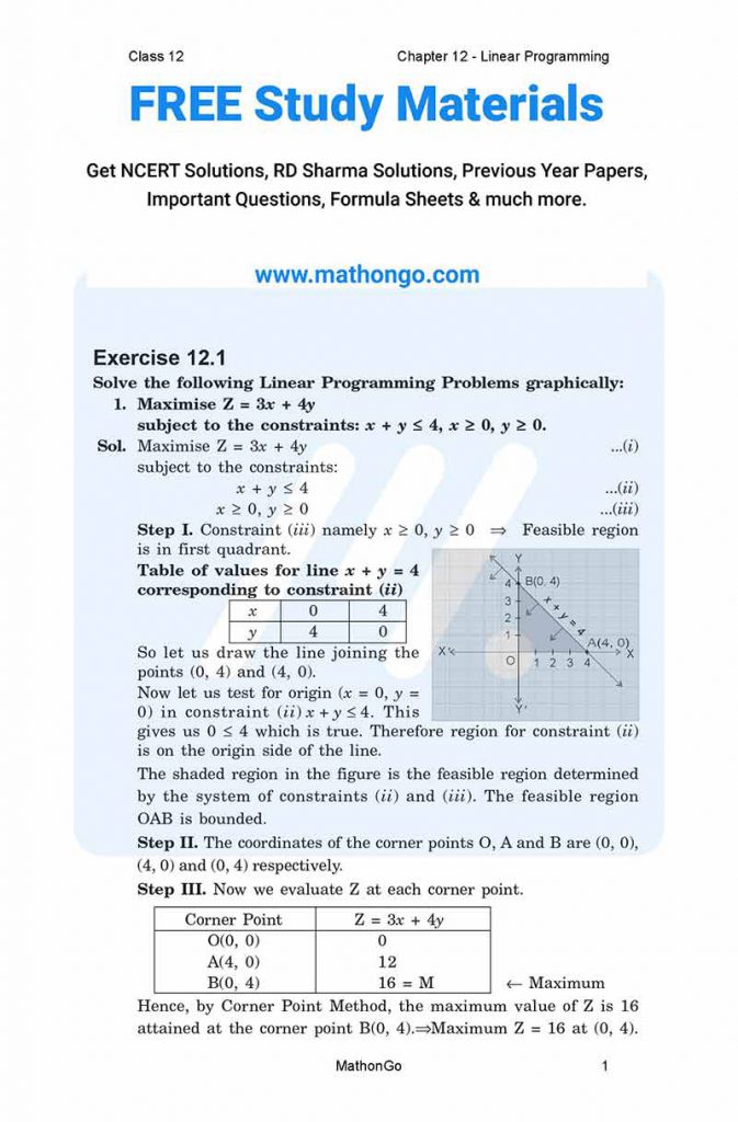 NCERT Solutions For Class 12 Maths Chapter 12 Exercise Ex 12 1