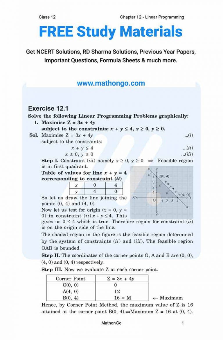 NCERT Solutions for Class 12 Maths Chapter 12 – Linear Programming ...