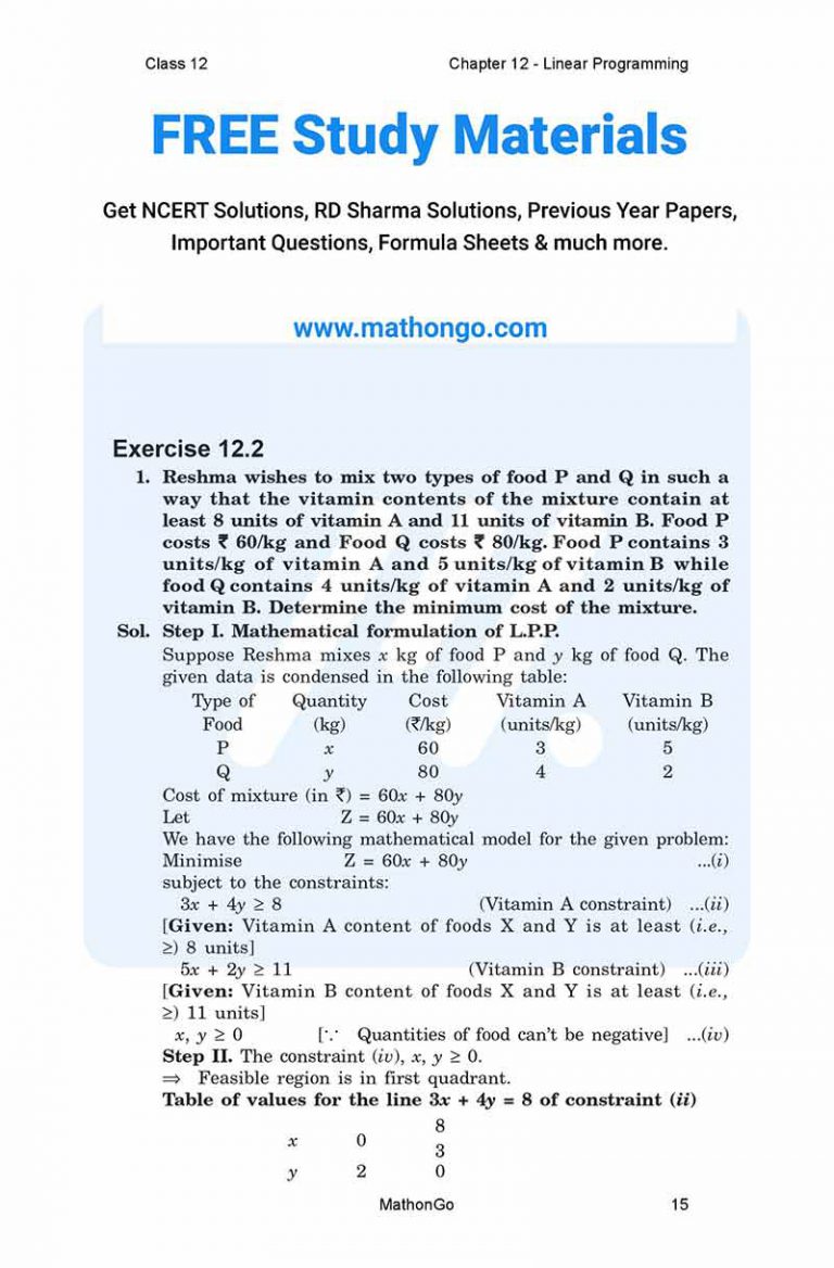 NCERT Solutions for Class 12 Maths Chapter 12 – Linear Programming ...
