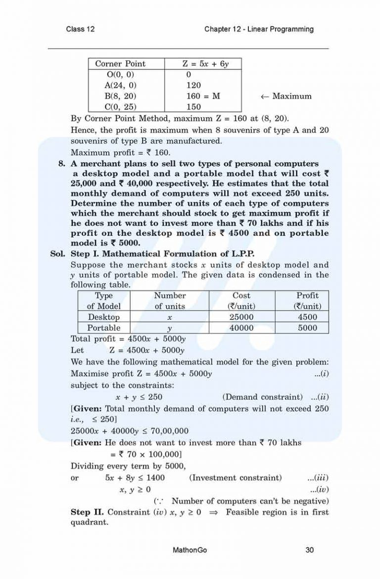 NCERT Solutions for Class 12 Maths Chapter 12 – Linear Programming – MathonGo