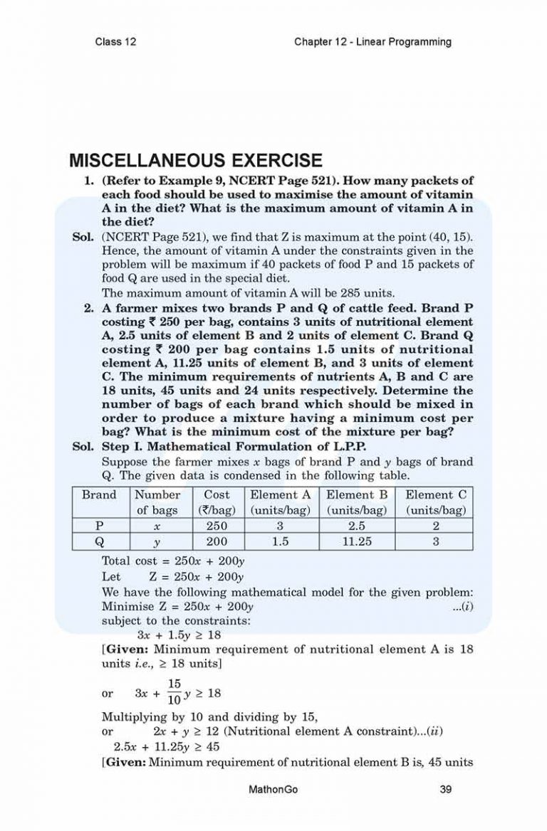 NCERT Solutions for Class 12 Maths Chapter 12 Miscellaneous – MathonGo