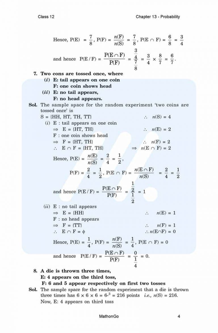 NCERT Solutions for Class 12 Maths Chapter 13 – Probability – MathonGo
