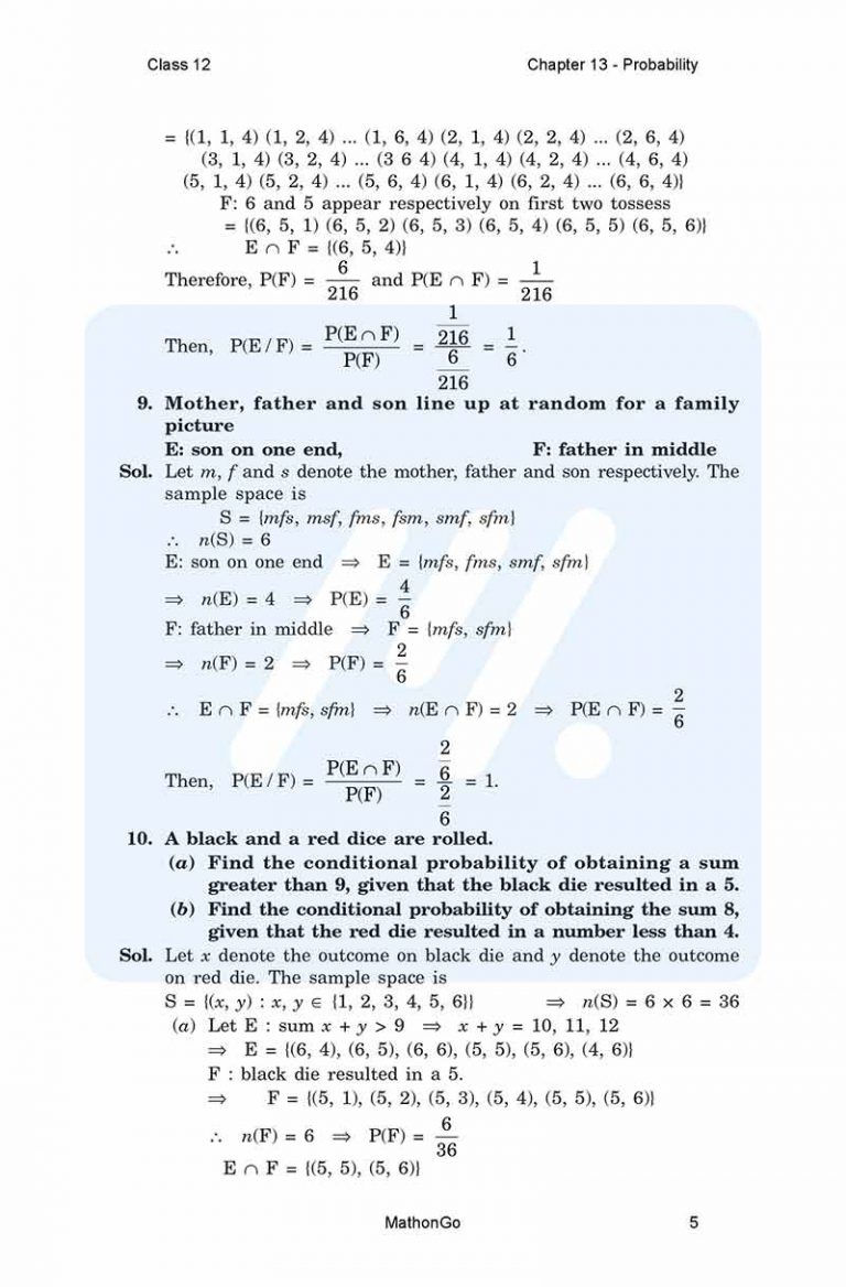 NCERT Solutions for Class 12 Maths Chapter 13 – Probability – MathonGo