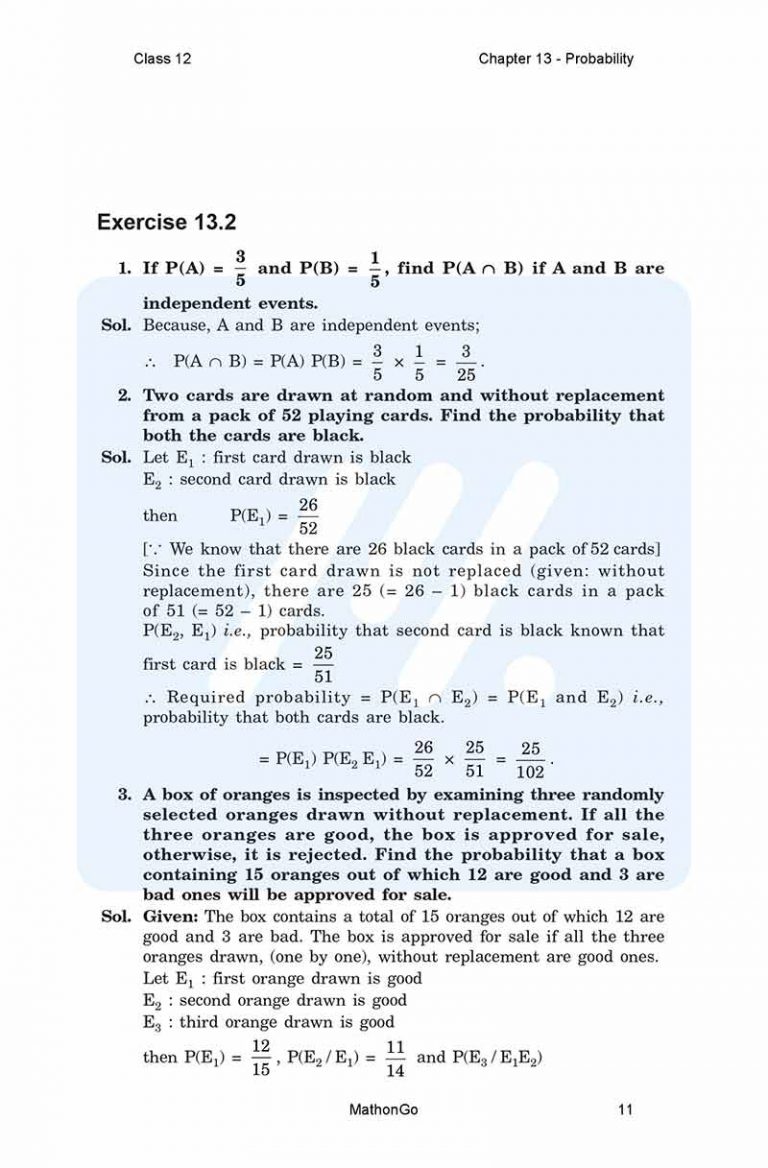 NCERT Solutions for Class 12 Maths Chapter 13 – Probability – MathonGo