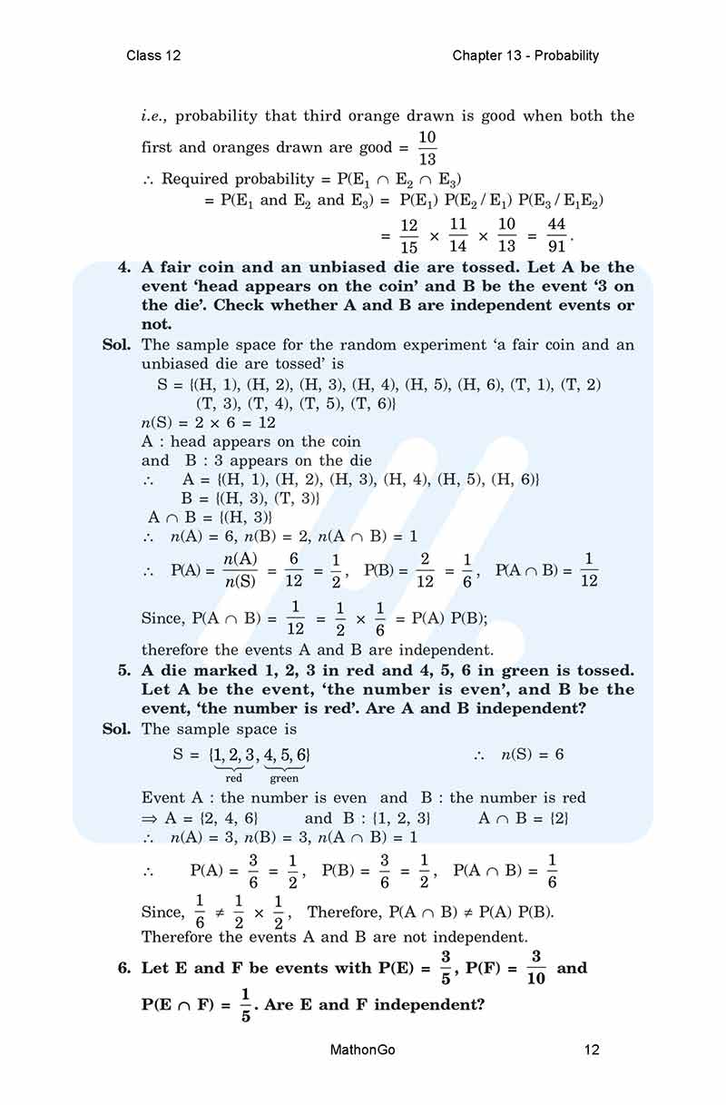 NCERT Solutions for Class 12 Maths Chapter 13 – Probability – MathonGo