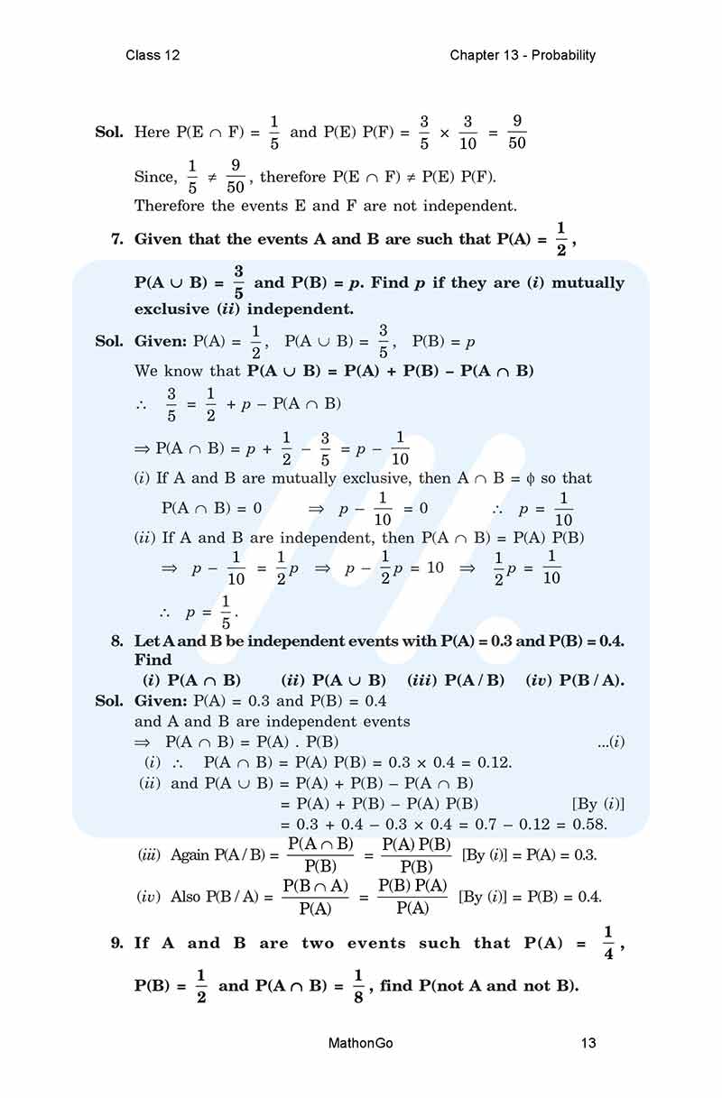 NCERT Solutions for Class 12 Maths Chapter 13 – Probability – MathonGo