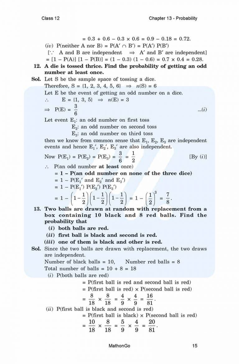 NCERT Solutions for Class 12 Maths Chapter 13 – Probability – MathonGo