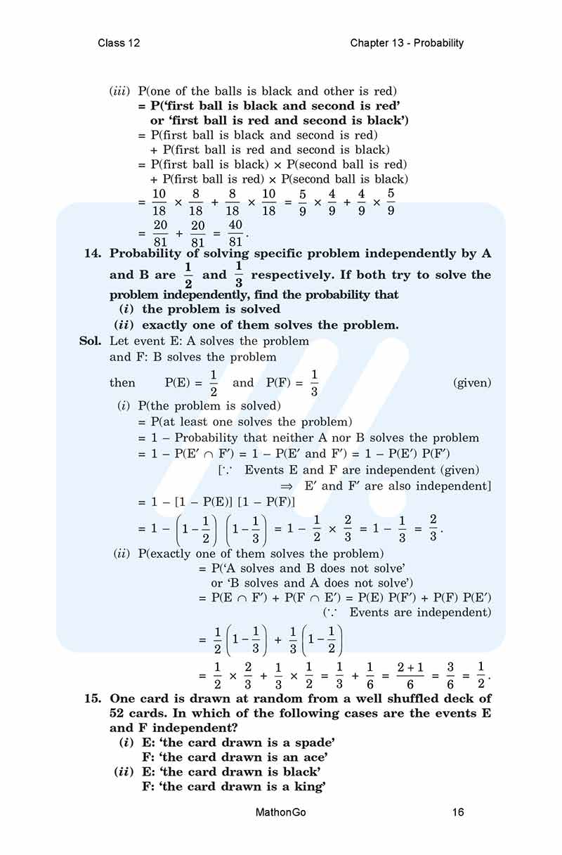 NCERT Solutions for Class 12 Maths Chapter 13 – Probability – MathonGo